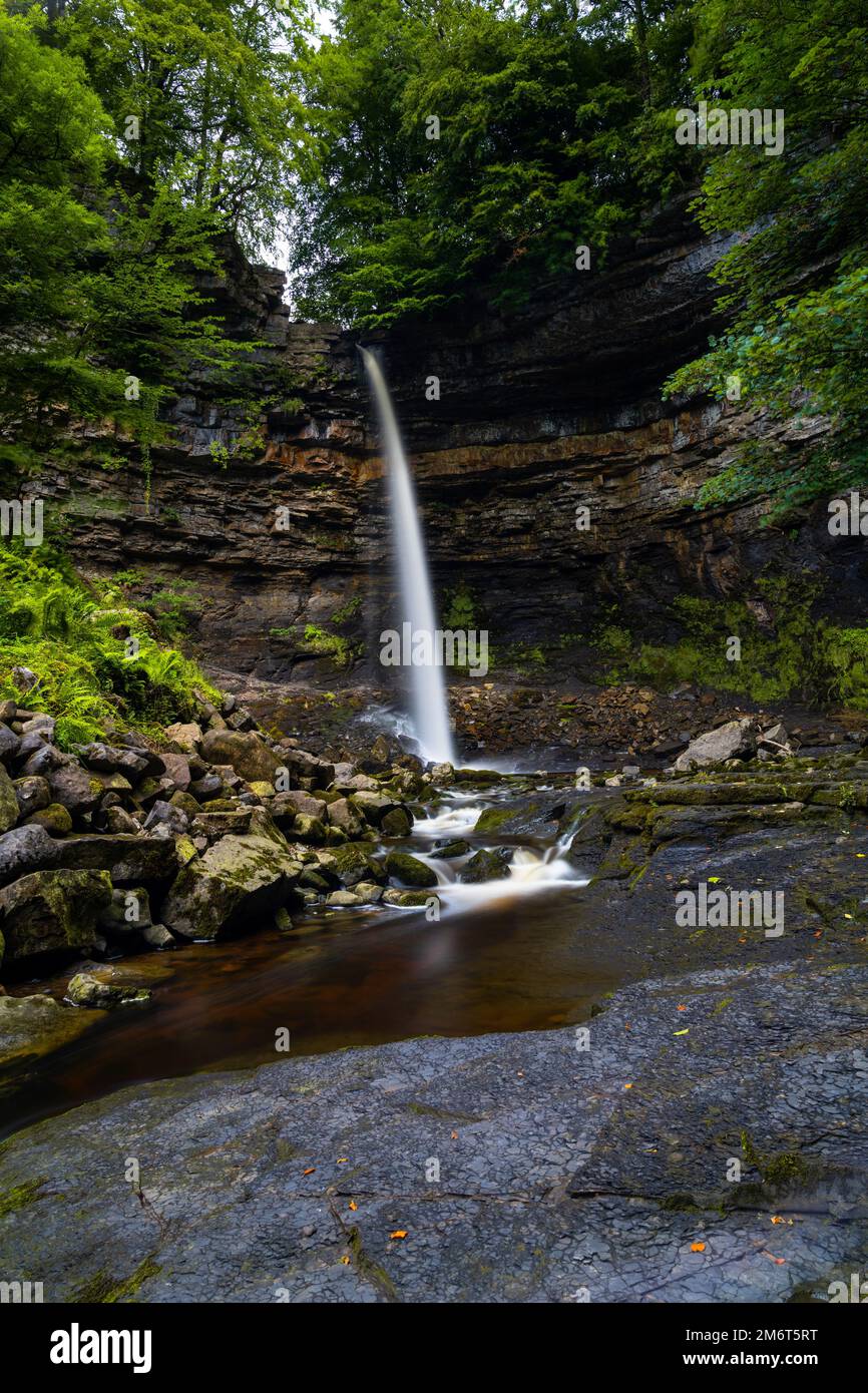 A vertical view of the Hardraw Force waterfall in the Yorkshire Dales ...