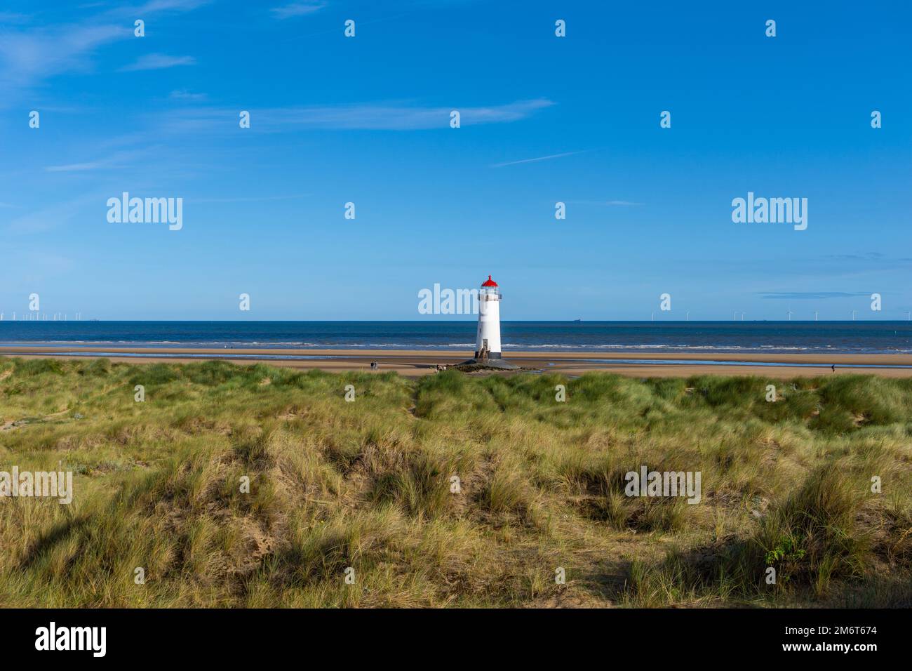 View of the Point of Ayr Lighthouse and Talacre Beach in northern Wales ...