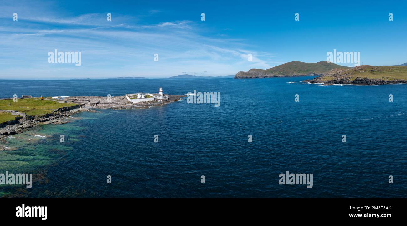 An aerial view of the historic Valentia Island Lighthouse in County ...
