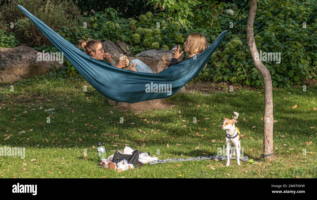 A summer idyle for two women in Parc la Fontaine Montreal Stock Photo ...