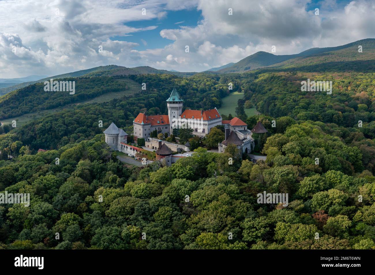 View of Smolenice Castle in the Little Carpathians in green late summer ...