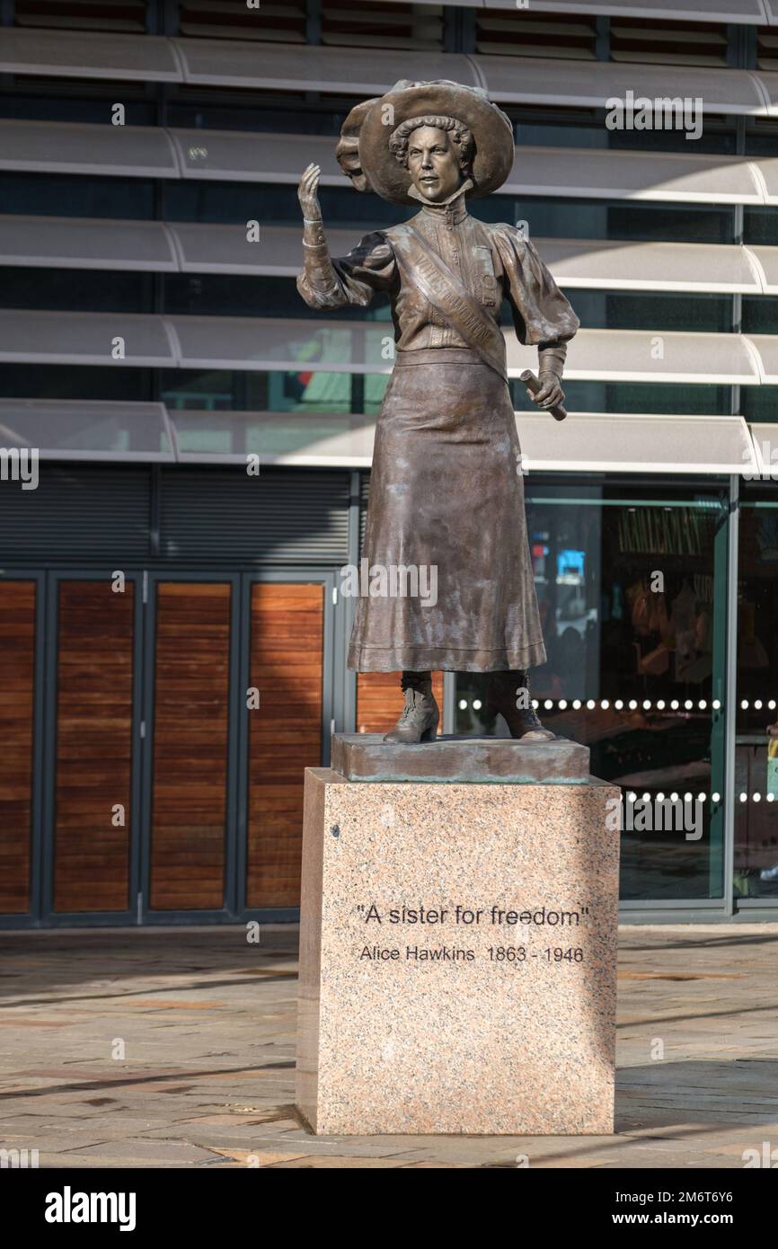 A statue of suffragette Alice Hawkins is located in Market Square ...