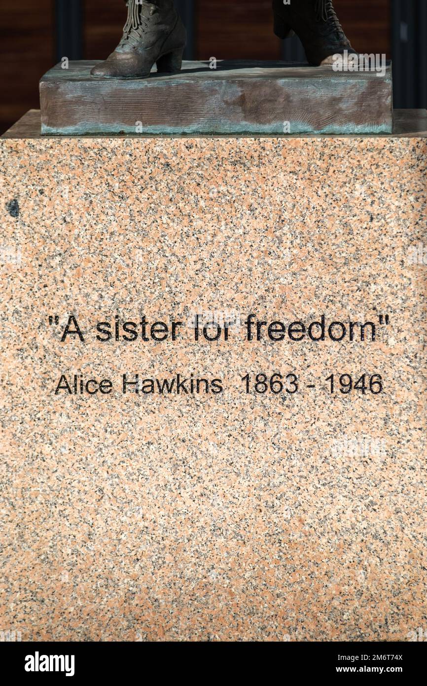 A statue of suffragette Alice Hawkins is located in Market Square ...