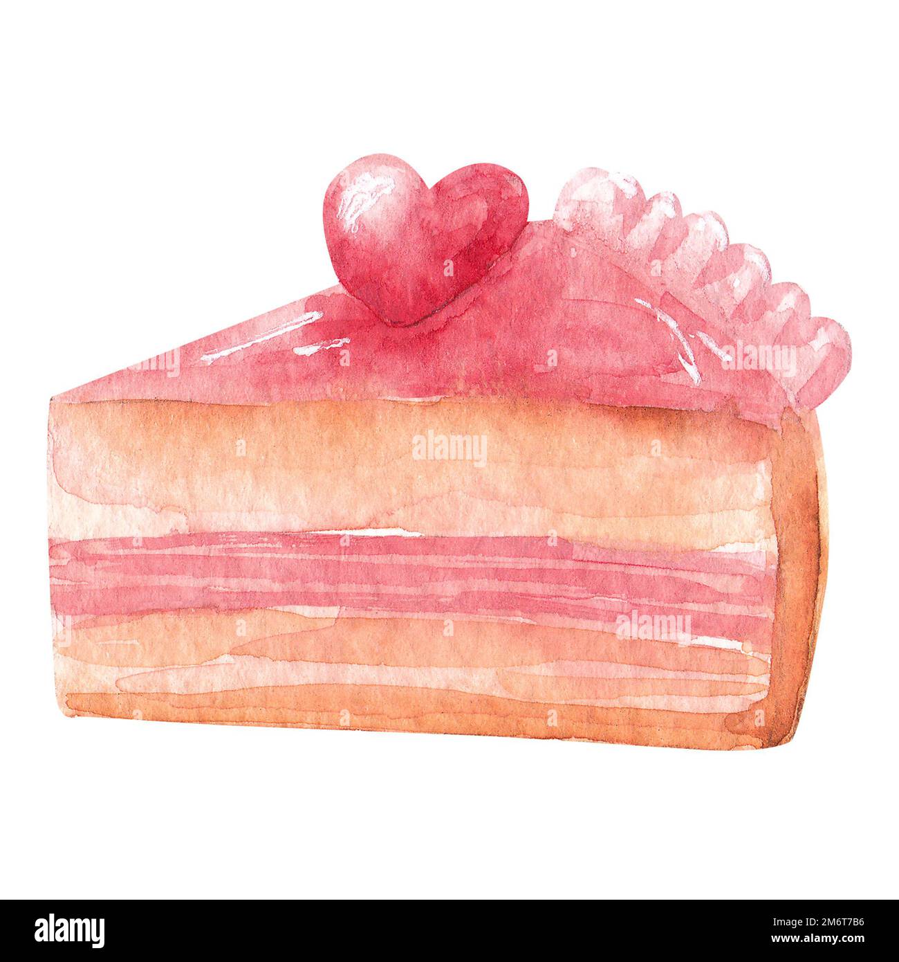 Hand drawn watercolor pink cake with heart. Sweet food, delicious ...