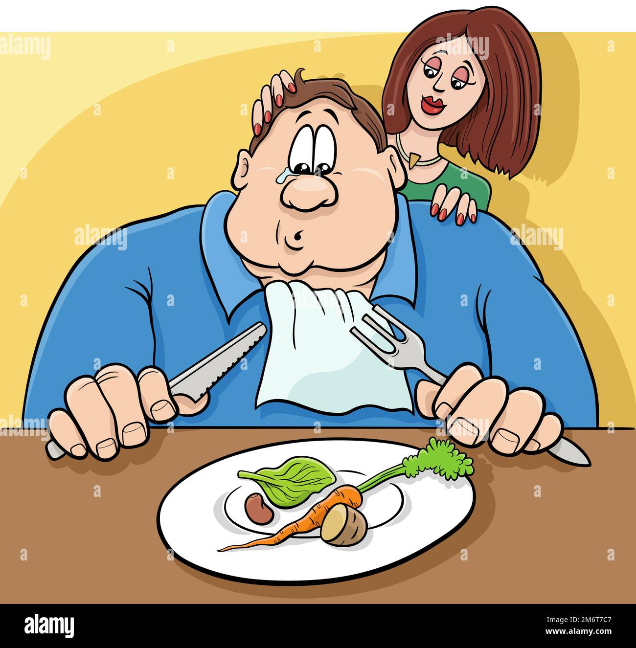 Cartoon sad man on a diet humorous illustration Stock Photo - Alamy