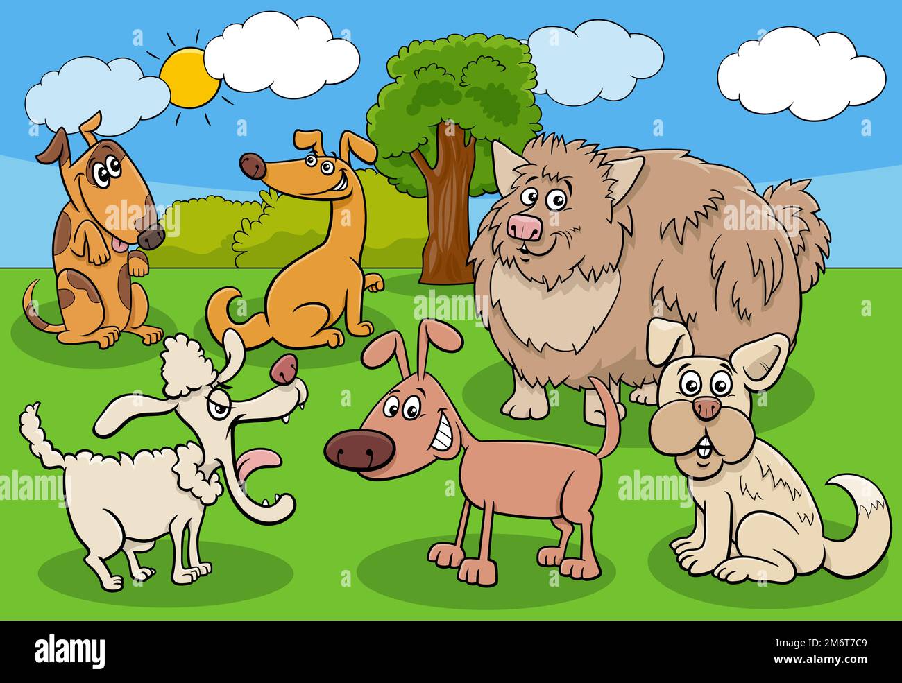 Cartoon dogs and puppies animal characters group Stock Photo - Alamy