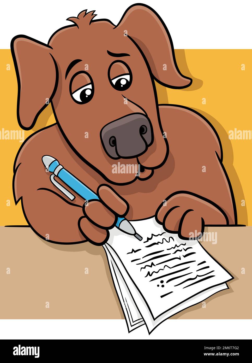 Cartoon writer or poet dog writting on paper Stock Photo - Alamy