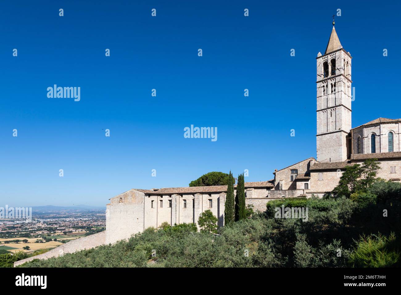Church in Assisi village in Umbria region, Italy. The town is famous ...