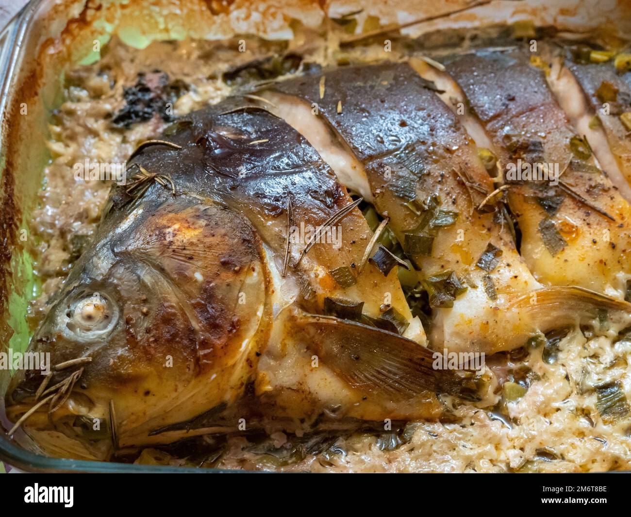 Fried carp with spices. Freshly fried fish. Carp close-up Stock Photo ...