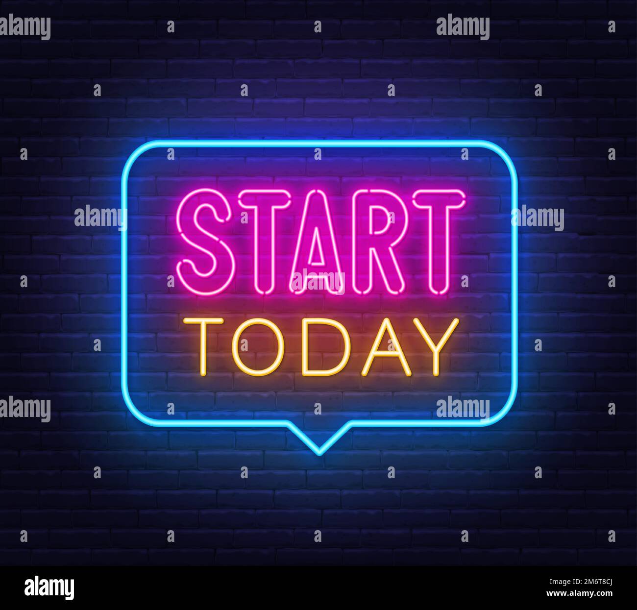 Start Today neon sign in the speech bubble on brick wall background ...