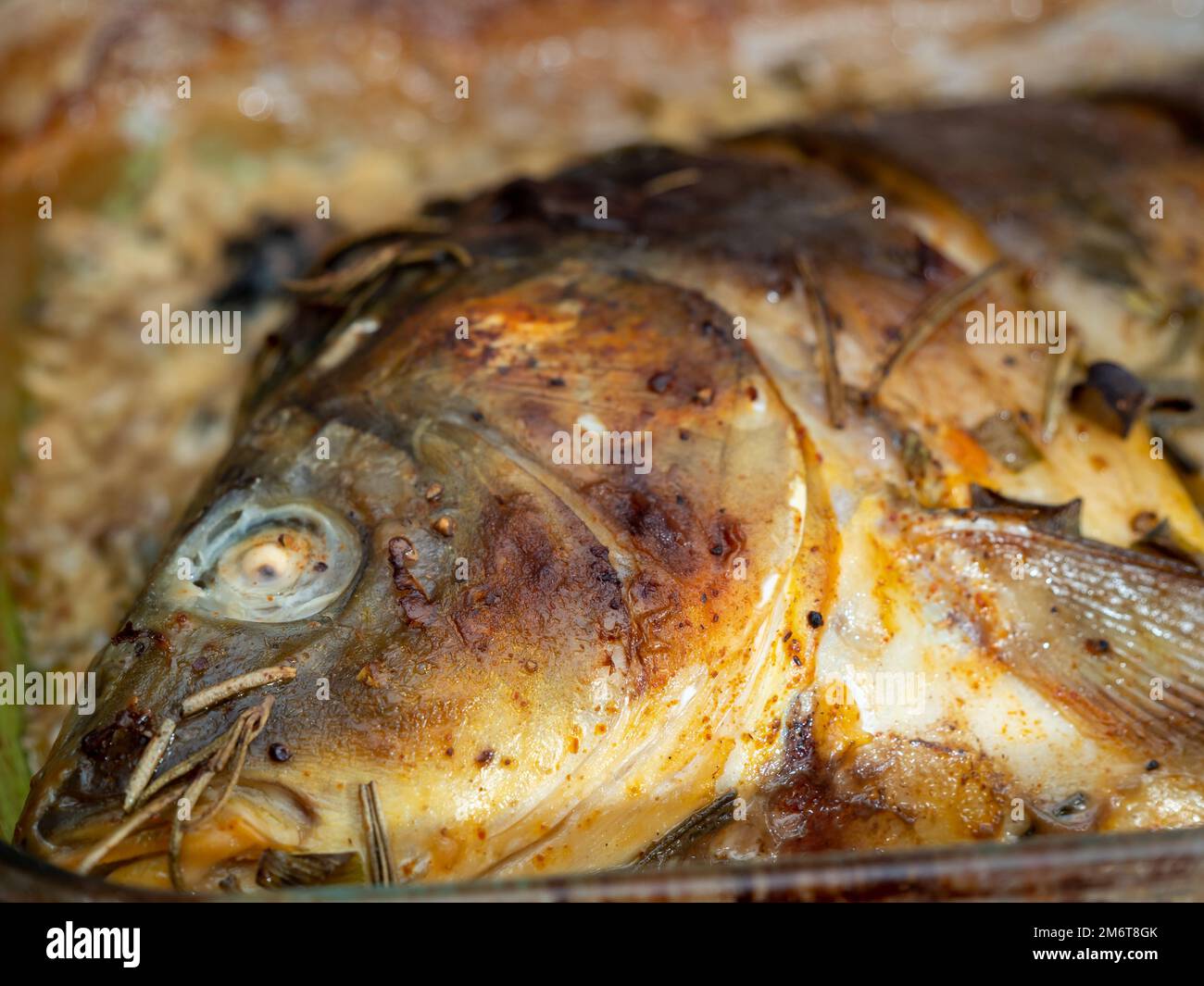 Fried carp with spices. Freshly fried fish. Carp close-up Stock Photo ...