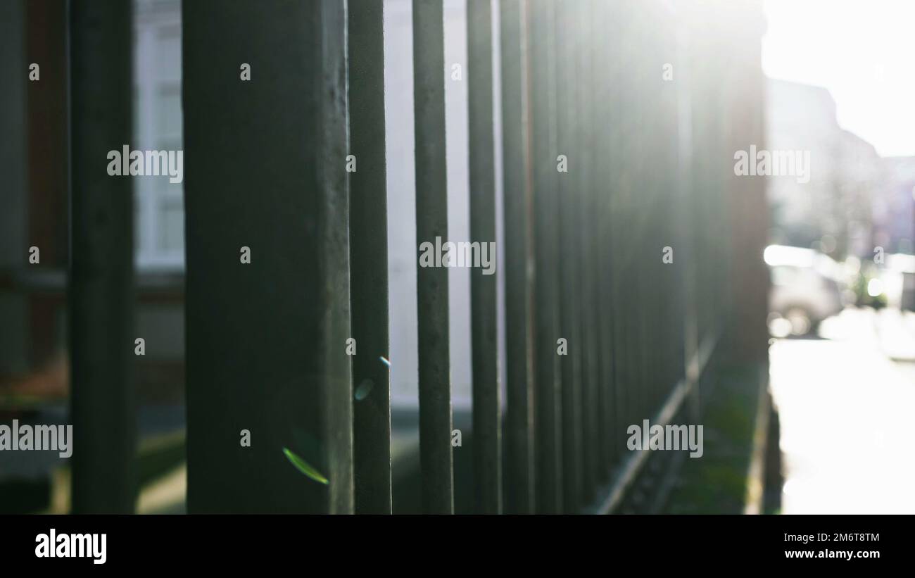 Metal gate grid in line patterns. Security gate3 Stock Photo - Alamy