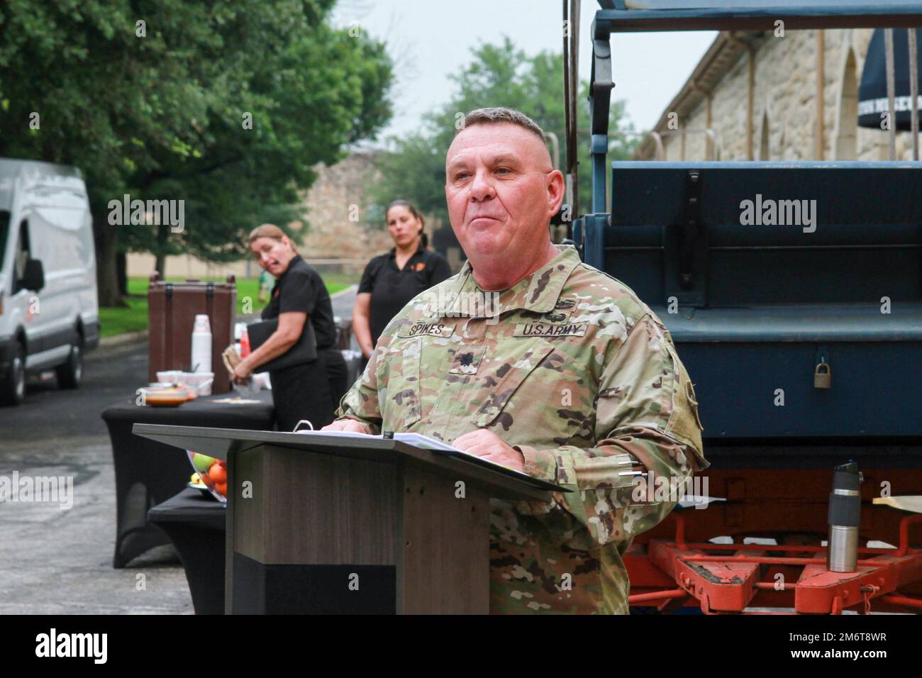 U.S. Army Chaplain Lt. Col. Michael Spikes, U.S. Army North deputy command chaplain, speaks ...