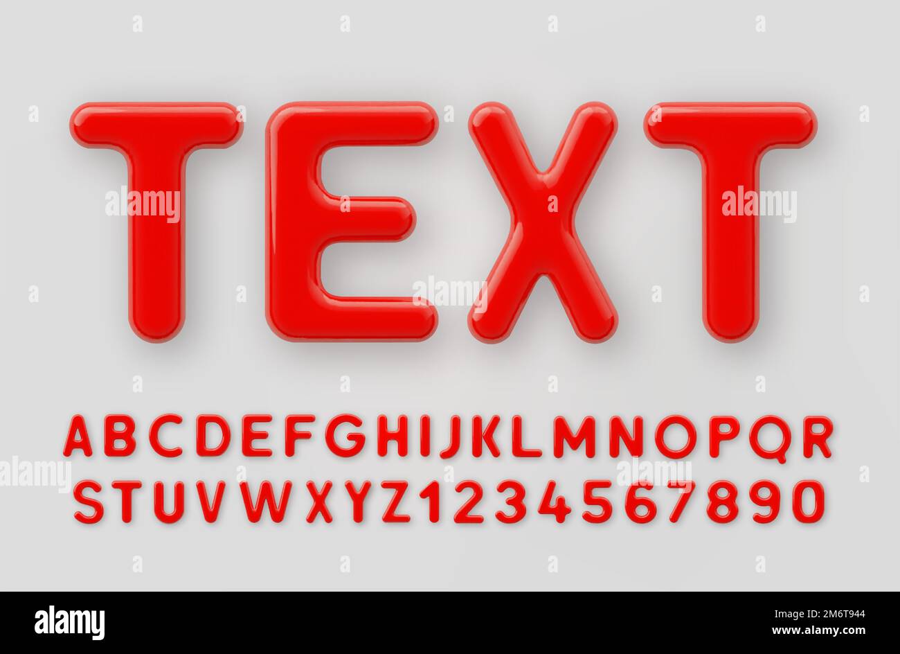 3D Red plastic alphabet with a glossy surface on a gray background ...