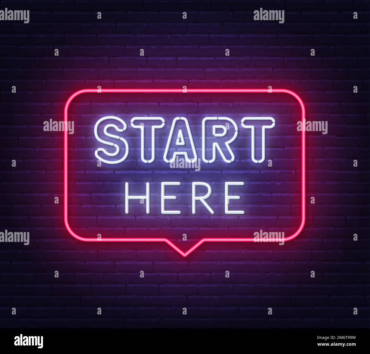Start Here neon sign in the speech bubble on brick wall background ...