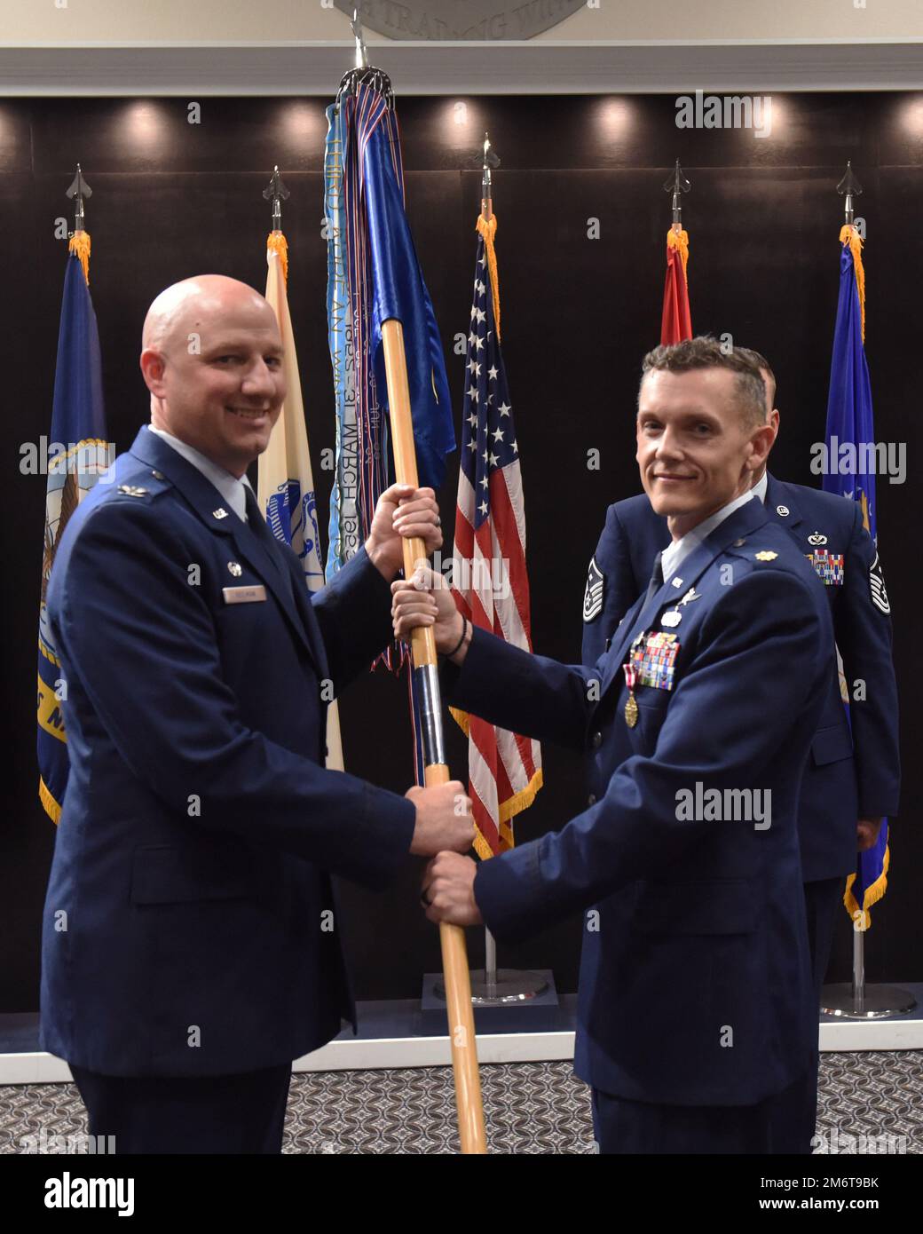 U.S. Air Force Maj. William Bennett (right), 17th Communications ...