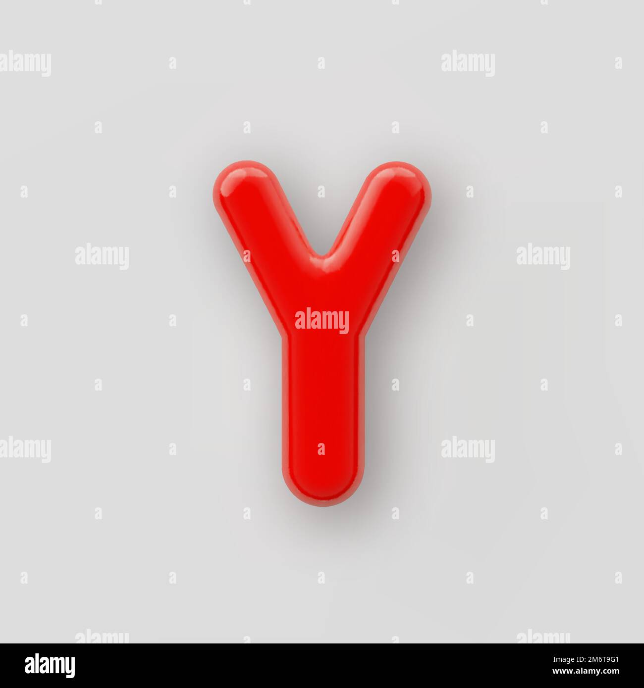 3D Red plastic uppercase letter Y with a glossy surface on a gray ...