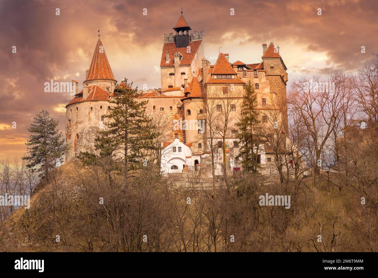 Dracula Bran medieval castle, sunset view, Romania Stock Photo - Alamy