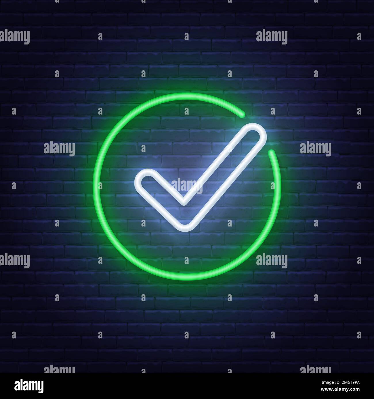 Check mark neon sign ok, yes on brick wall background. . Approved neon ... Check mark neon sign ok, yes on brick wall background. . Approved neon ...