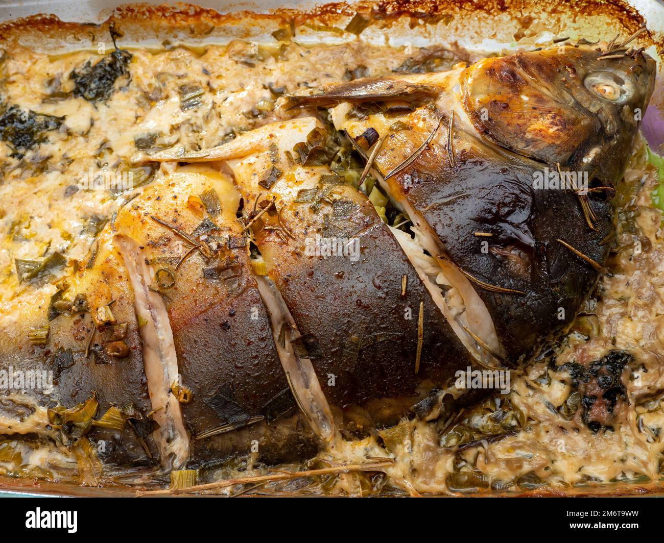 Fried carp with spices. Freshly fried fish. Carp close-up Stock Photo ...