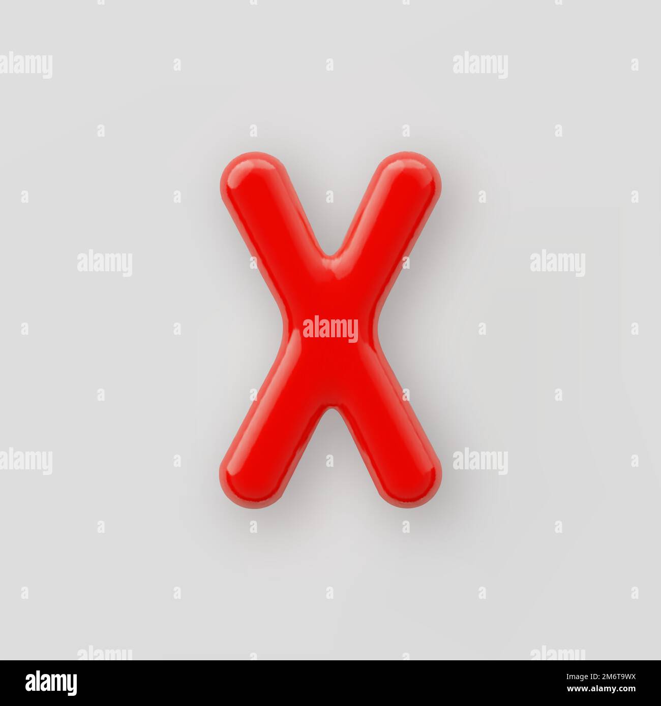 3D Red plastic uppercase letter X with a glossy surface on a gray ...