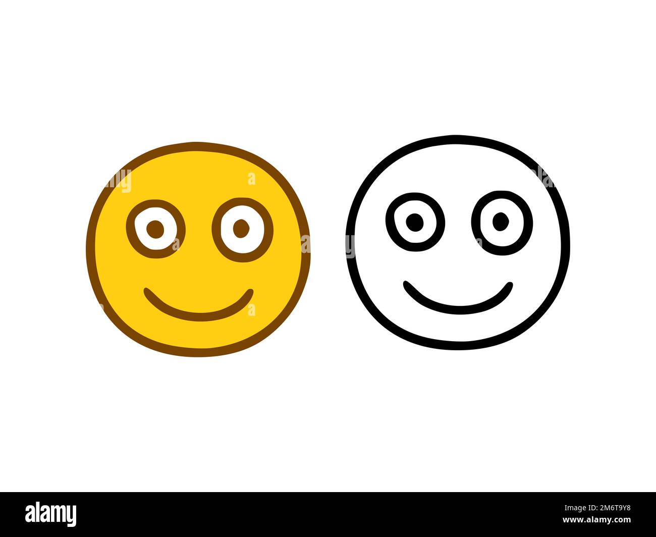 Happy face emoticon in doodle style isolated on white background Stock ...