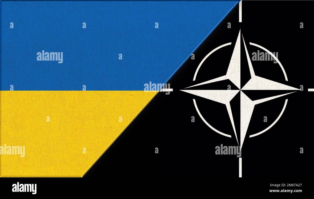 Ukraine and NATO flags in illustration. of Ukraine and North Atlantic ...