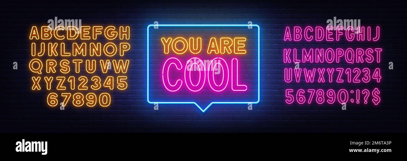You Are Cool neon sign in the speech bubble on brick wall background ...
