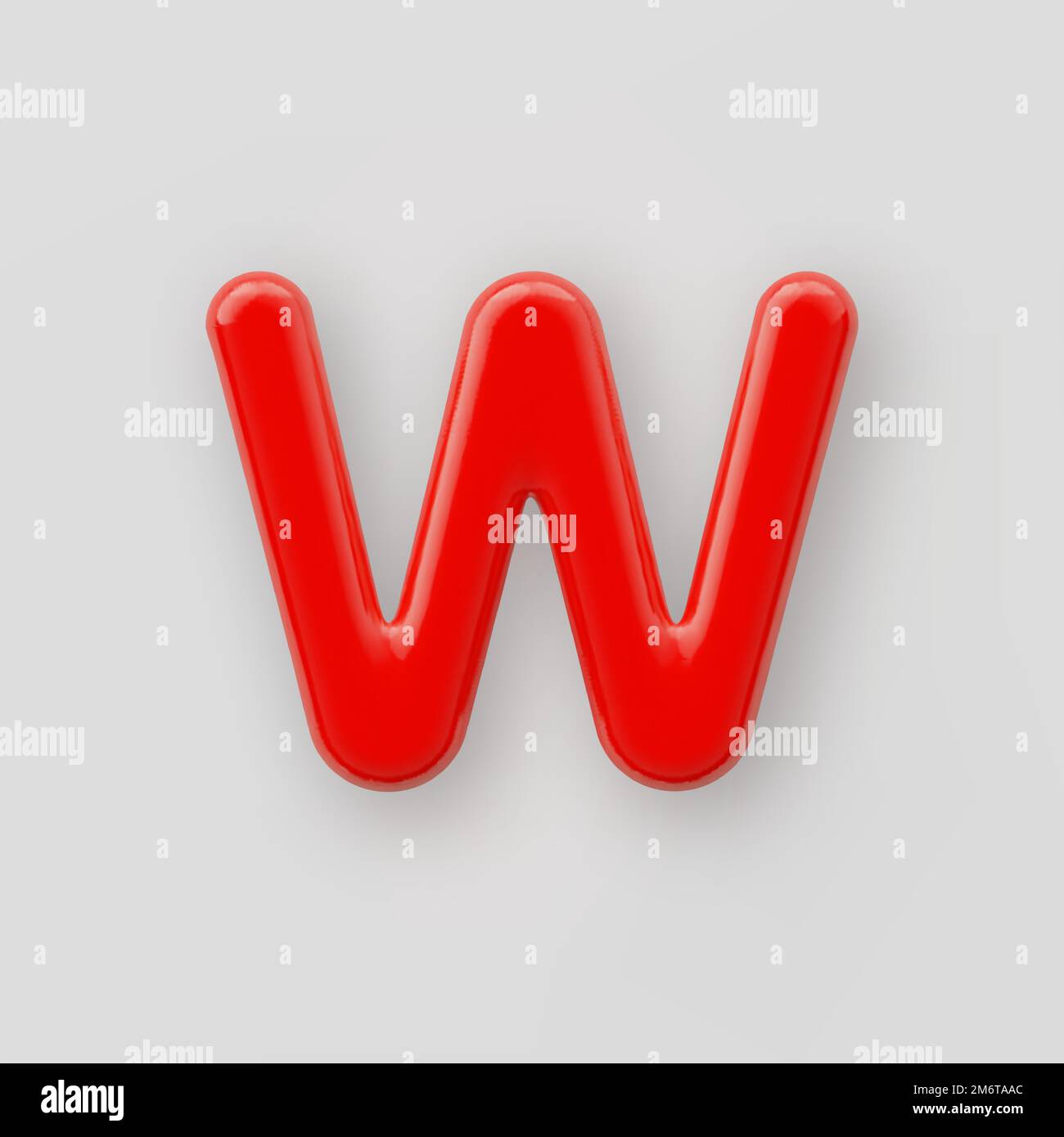 3D Red plastic uppercase letter W with a glossy surface on a gray ...
