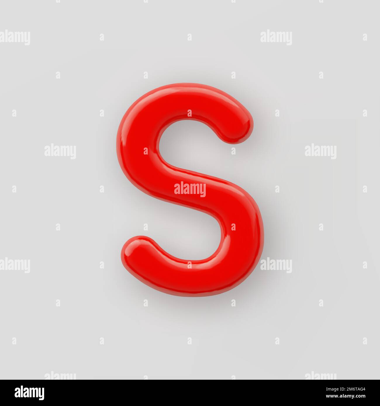 3D Red plastic uppercase letter S with a glossy surface on a gray ...