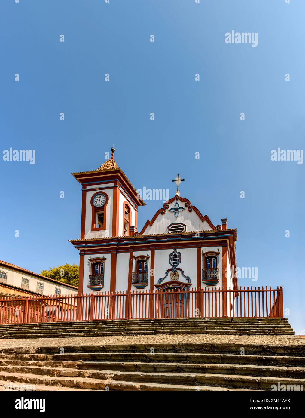 Facade of beautiful baroque church in the historic city of Diamantina ...
