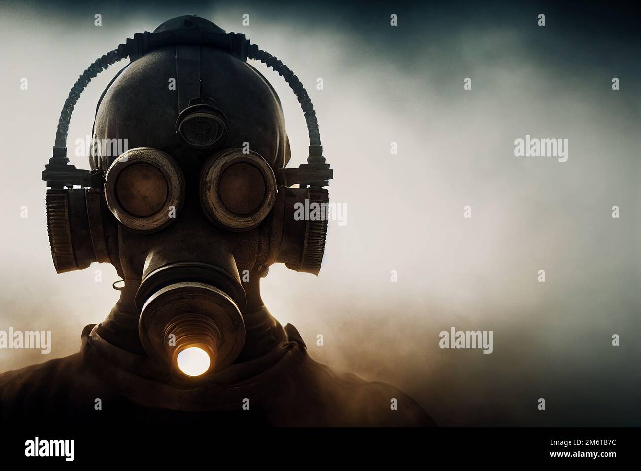 Man with gas mask in apocalyptic post war environment Stock Photo - Alamy