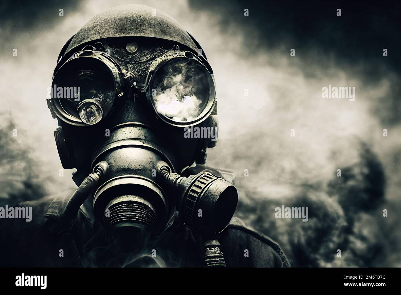 Man with gas mask in apocalyptic post war environment Stock Photo - Alamy