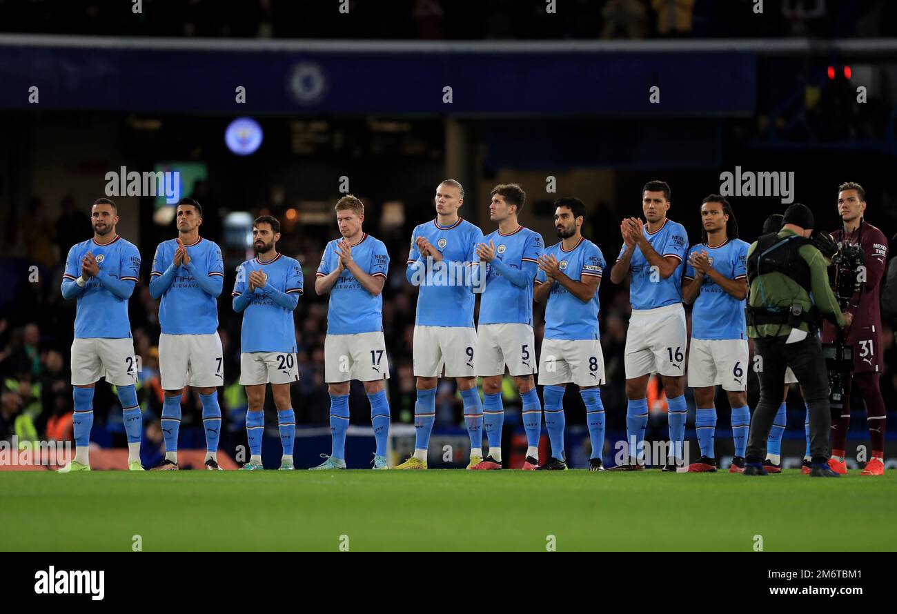 Manchester City take part in a minutes applause in remembrance of Pele ...