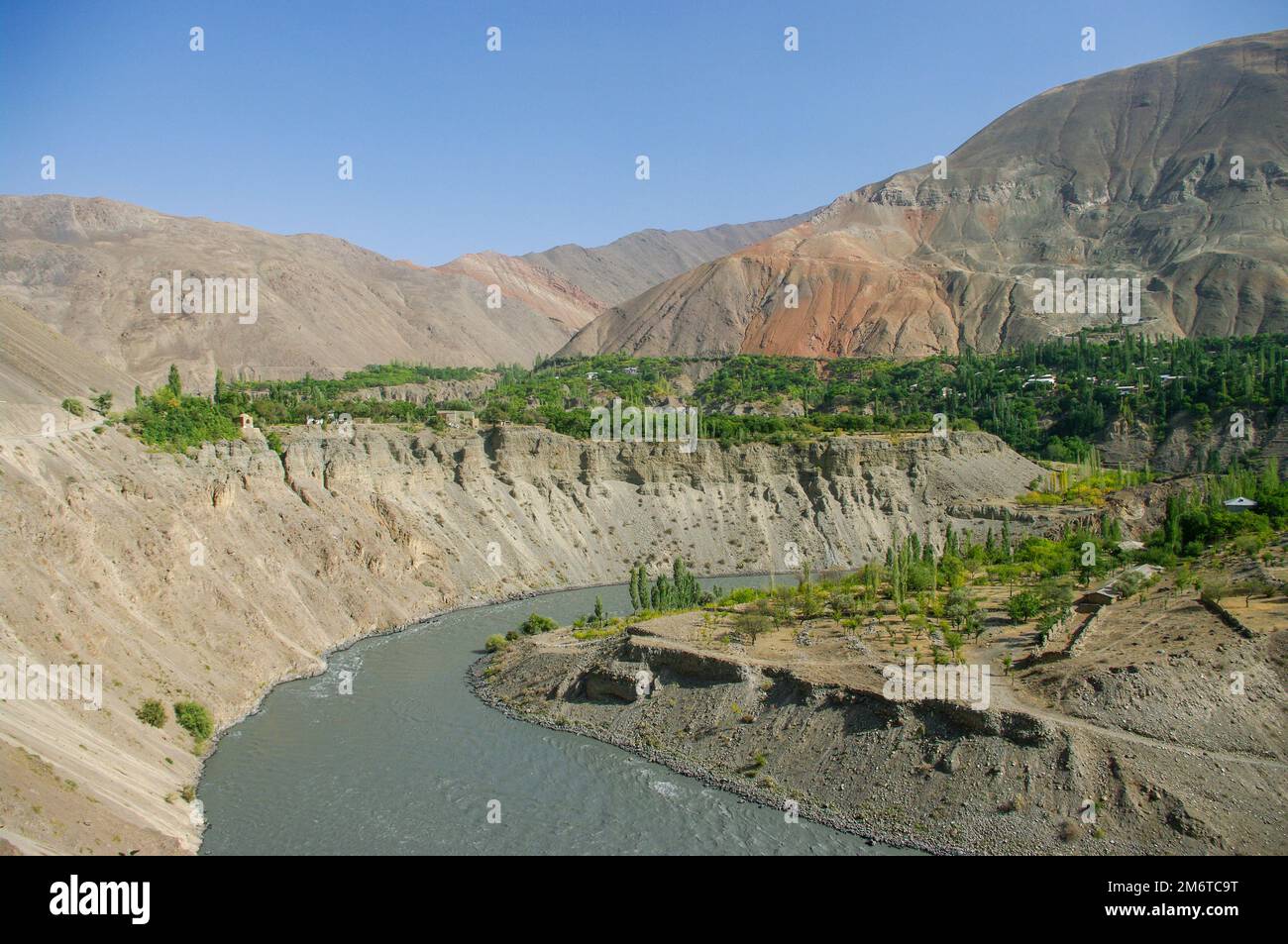 Colorful landscape view of the Zeravshan river valley between Aini and ...