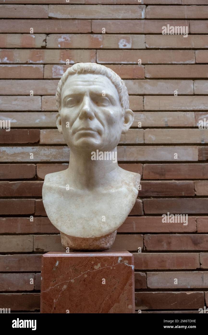 Merida, Spain - 28 Dec 23: A bust of a Roman man from the National ...