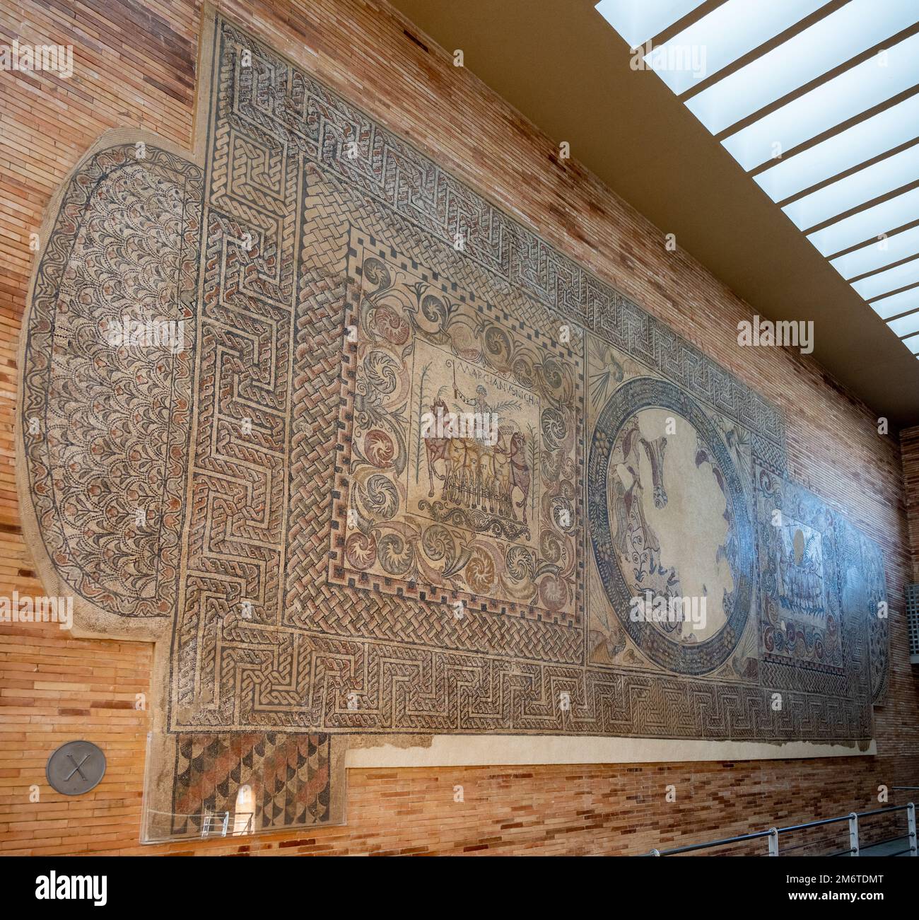 Merida, Spain - 28 Dec 23: A Roman mosaic on display at the National ...