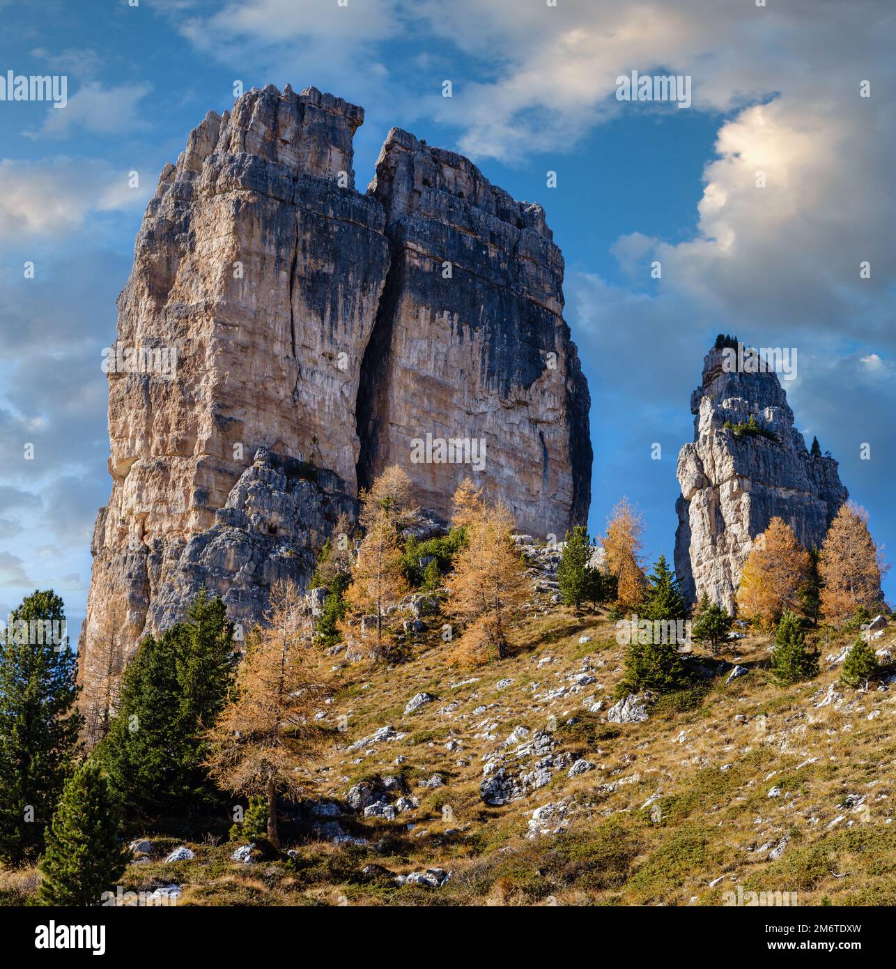 Autumn Dolomites mountain scene, Sudtirol, Italy. Cinque Torri (Five ...