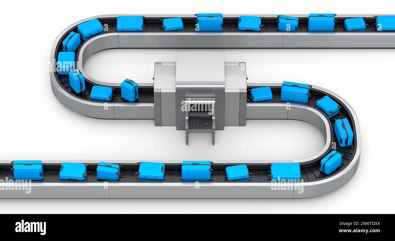 Airport luggage conveyor belt or baggage claim area with security check ...