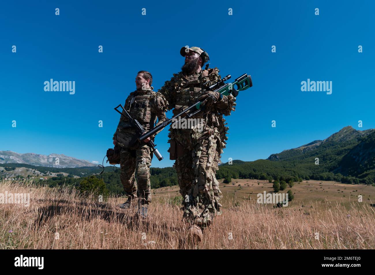A sniper team squad of soldiers is going undercover. Sniper assistant ...