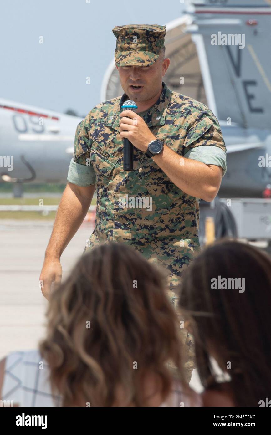 U.S. Marine Corps Lt. Col. Shannon M. Waller, oncoming commanding ...