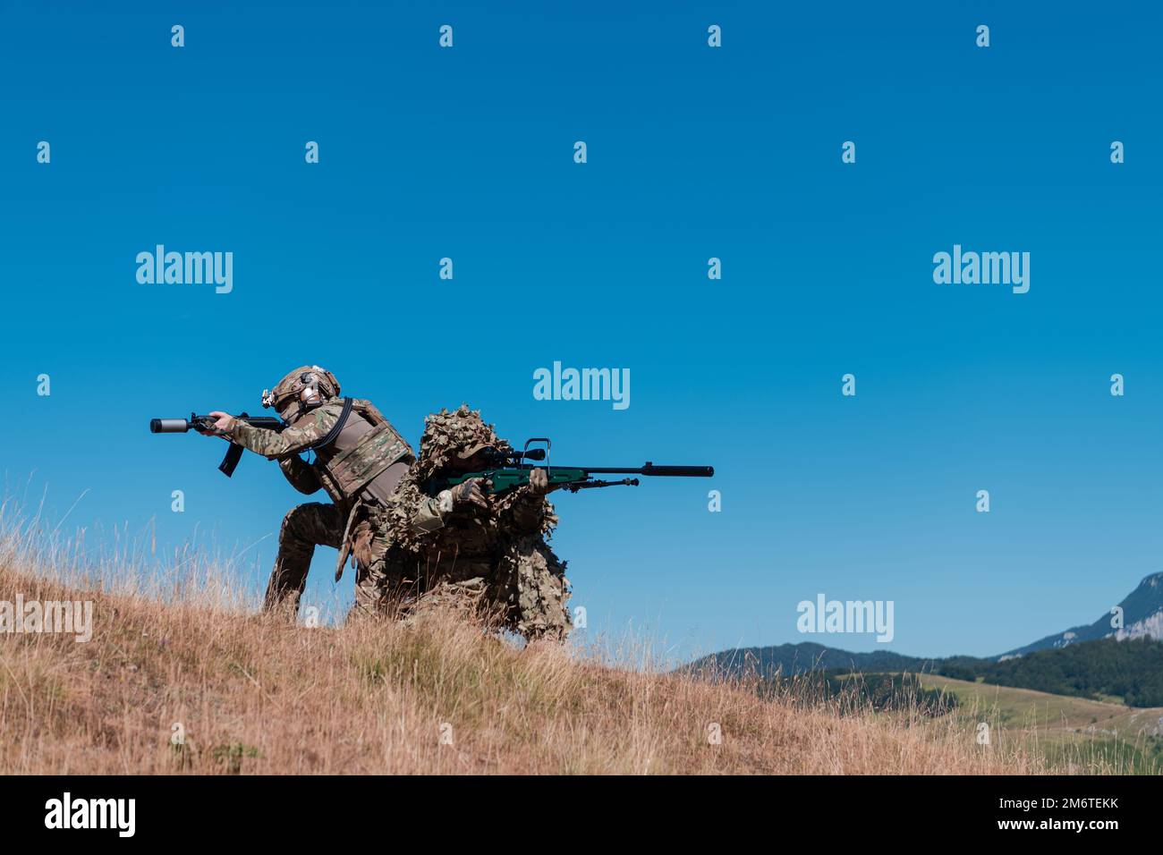 A sniper team squad of soldiers is going undercover. Sniper assistant ...