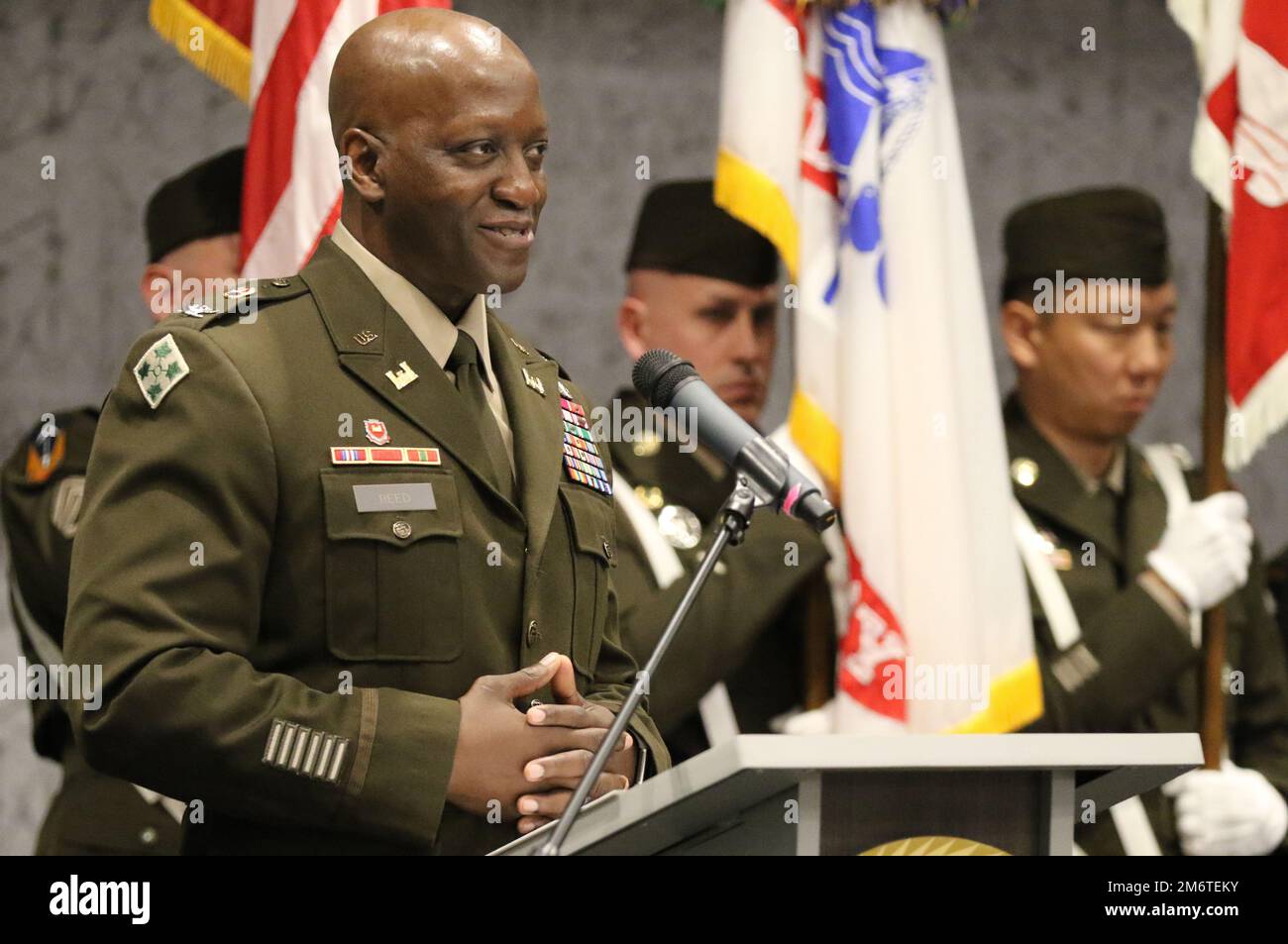Col. Kenneth N. Reed addresses the audience attending the Southwestern ...