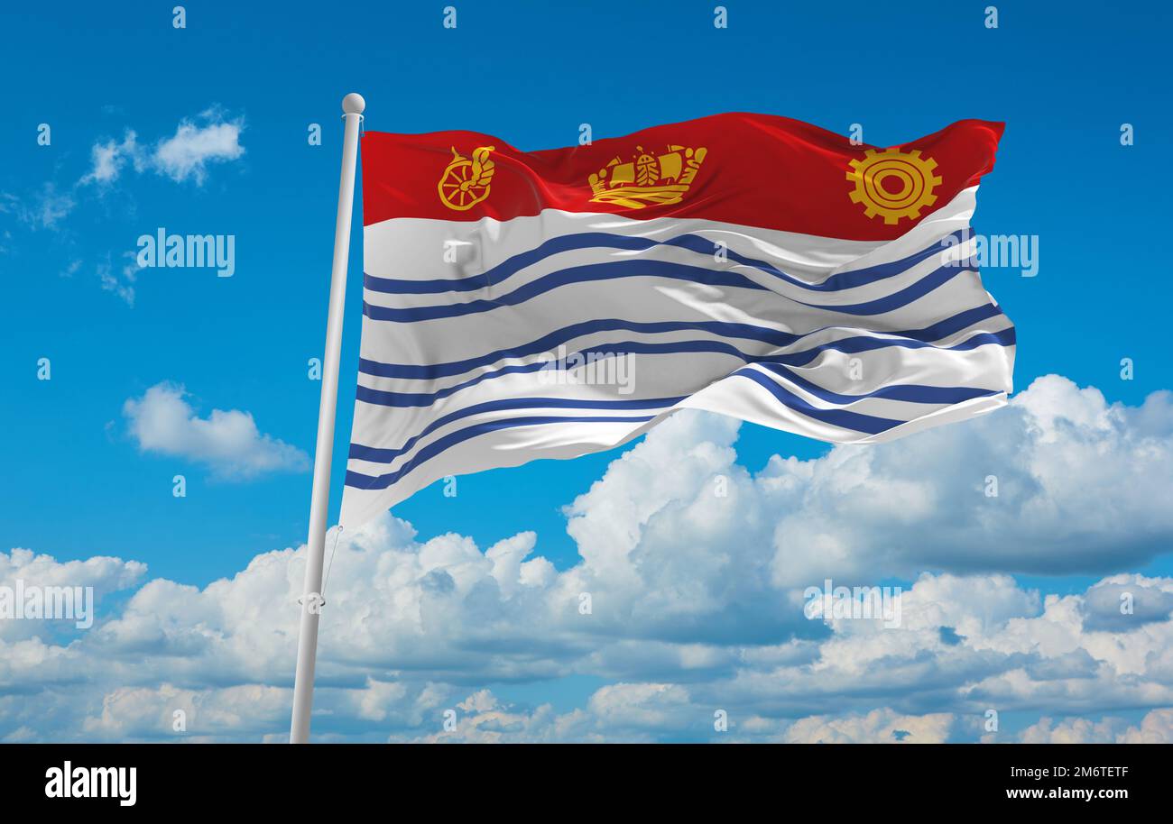 official flag of Barrie Canada at cloudy sky background on sunset ...