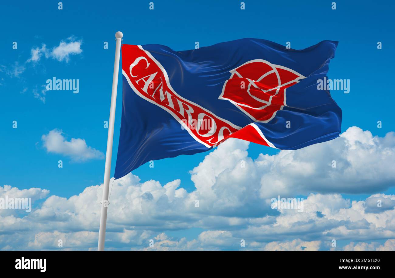 official flag of Camrose, Alberta Canada at cloudy sky background on ...