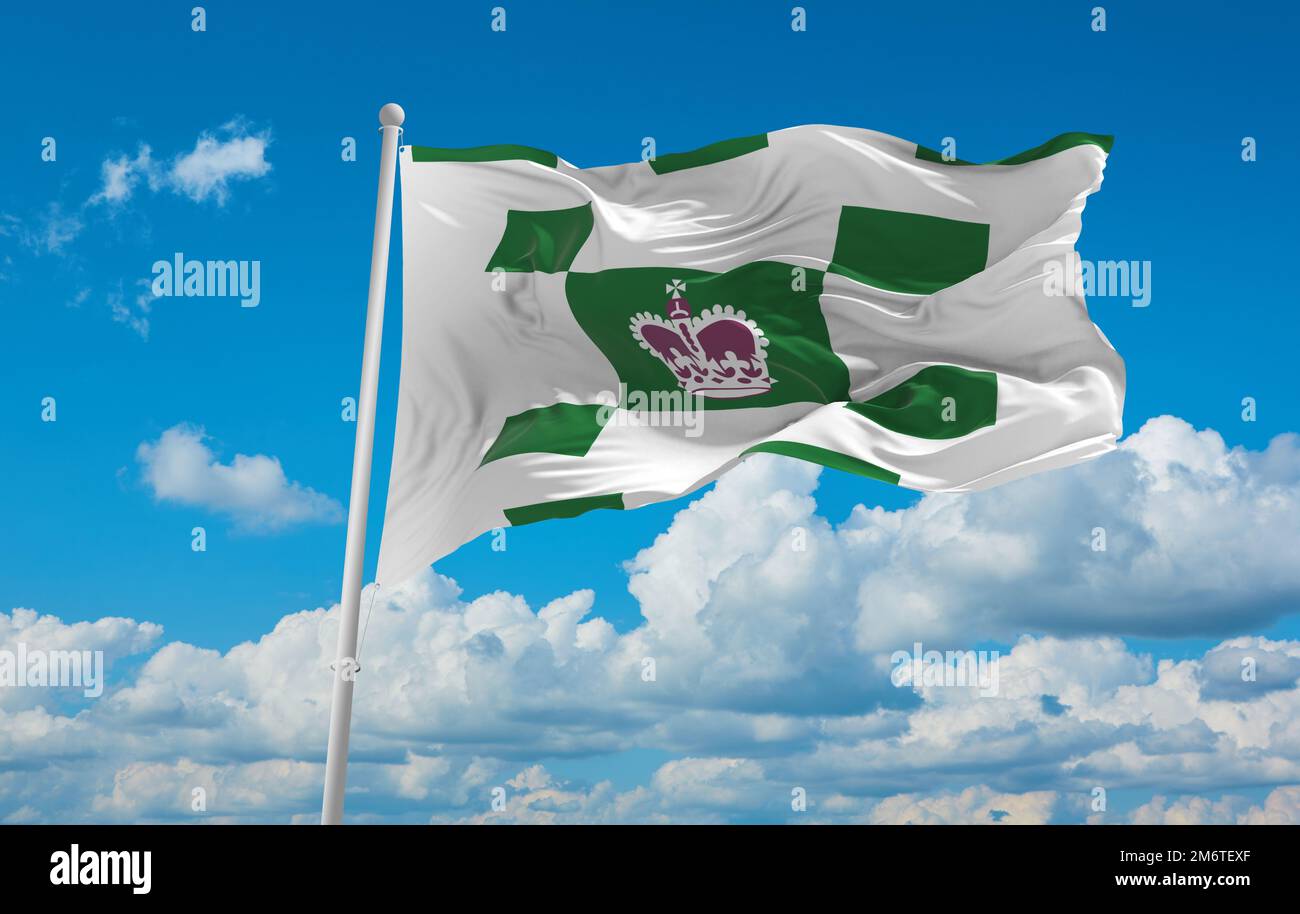 official flag of Charlottetown Canada at cloudy sky background on ...