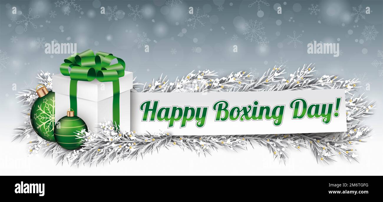 Paper Banner Green Bauble Twigs Christmas Gift Boxing Day Stock Photo ...