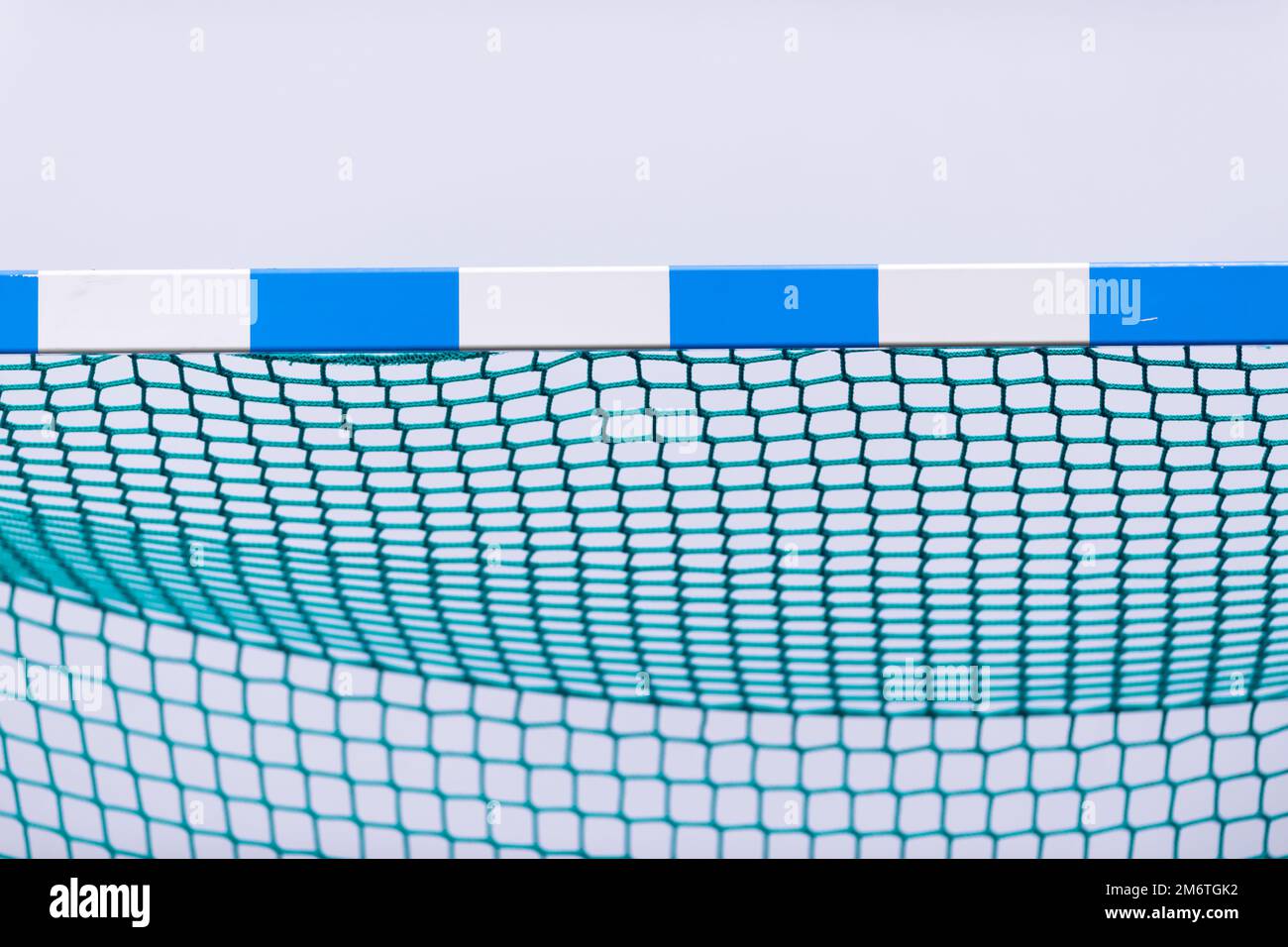 Gate for futsal or handball in gym. Detail of gate frame and net ...