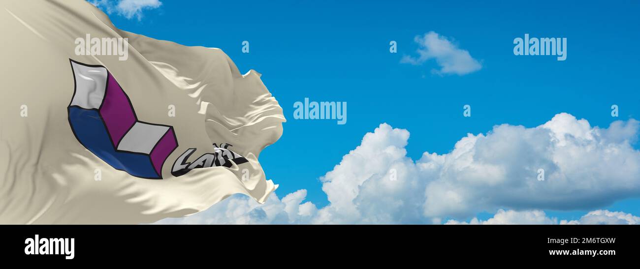 official flag of Laval, Quebec Canada at cloudy sky background on ...