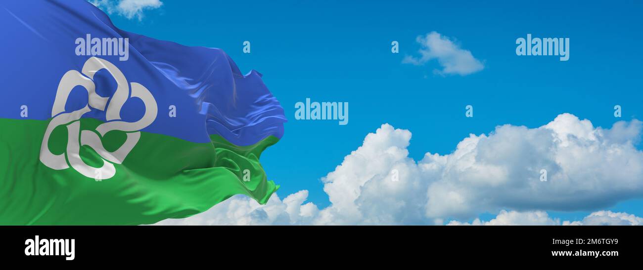 official flag of Metropolitan Toronto Canada at cloudy sky background ...